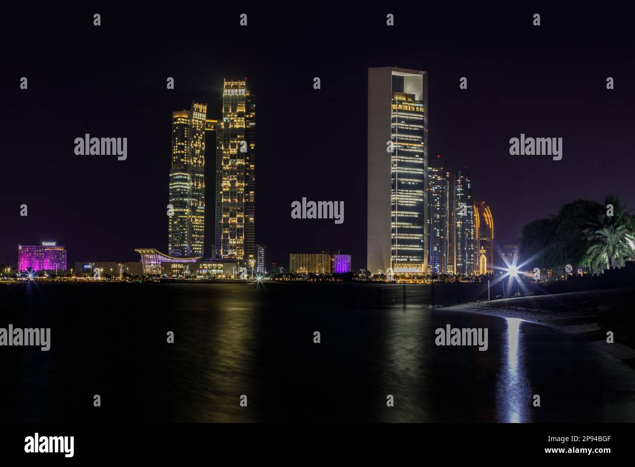 ABU DHABI, UAE. 20 October, 2022. Night time view of the Corniche ...