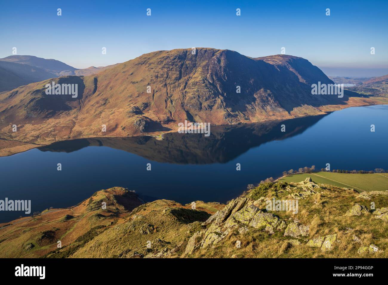 Melbreak reflected in Crummock Water from Rannerdale Knotts with ...