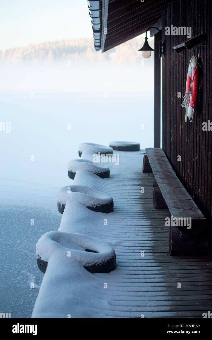 Winter scene, boathouse, pier, winter season, Finland Stock Photo - Alamy