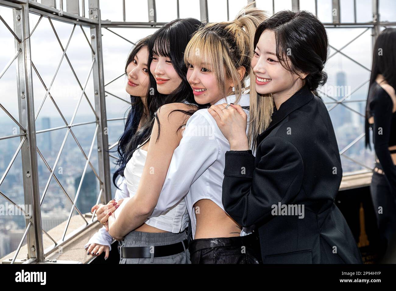 New York, NY, USA. 10th Mar, 2023. Sana, Momo, Chaeyoung, Dahyun at the ceremonial lighting of ...