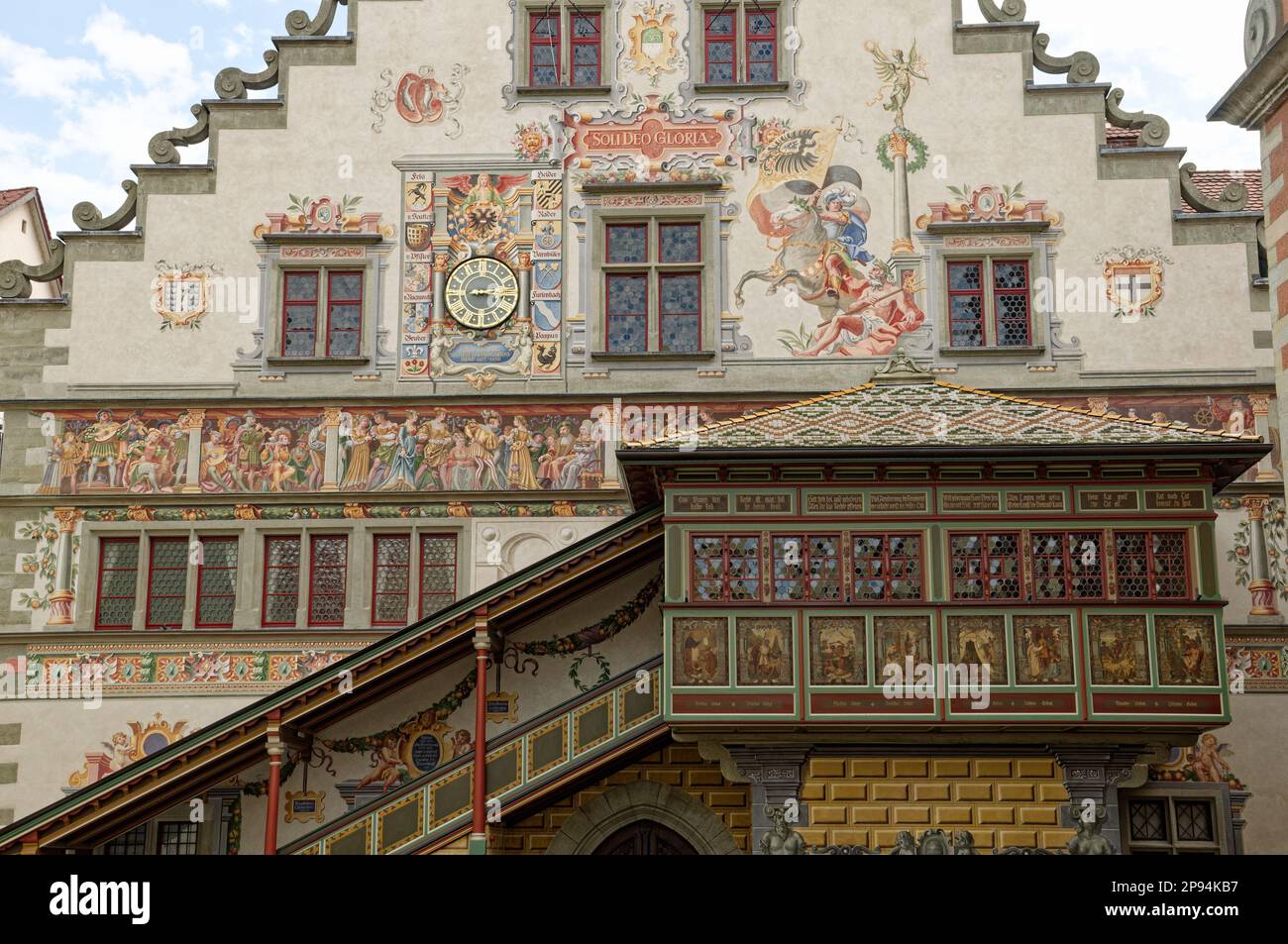A building detail in Old Tawn Hall in Lindau decorated with ornament ...