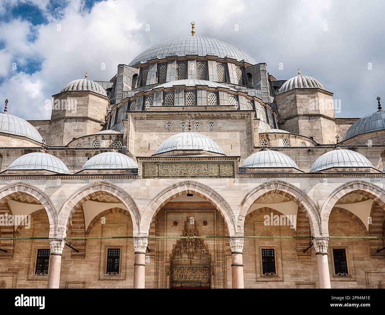 A view of the front of the Suleyman Mosque in Istanbul shows the arches ...