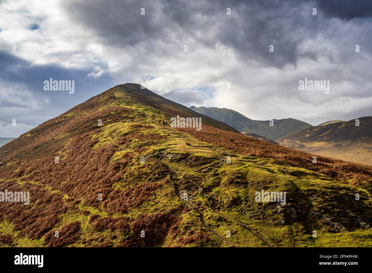 The ascent to Barrow near Braithwaite, Lake District, Cumbria, England ...