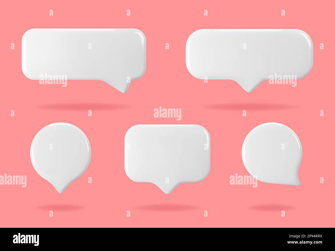 3D glossy blank white speech bubbles isolated on pink background. Chat, message and dialogue ...