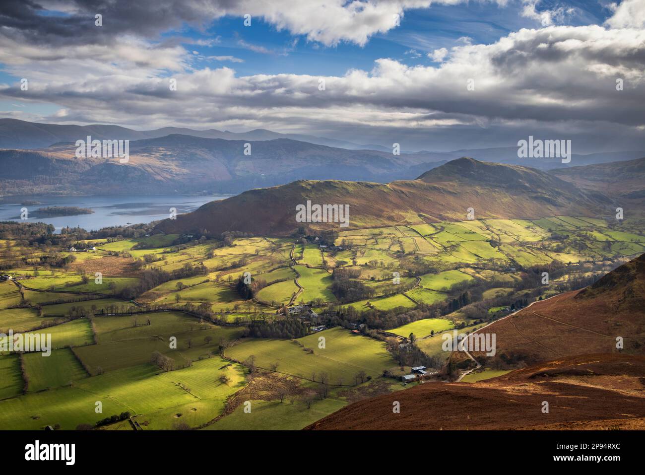 East towards Cat Bells and Derwent Water from Barrow near Braithwaite ...