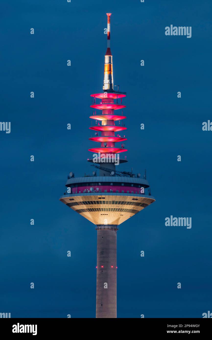 Television tower at blue hour, Frankfurt am Main, Hesse, Germany Stock ...