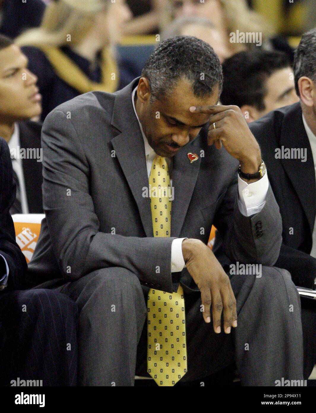 Georgia Tech head coach Paul Hewitt looks down from the bench during ...