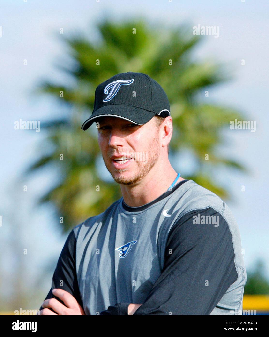Toronto Blue Jays pitcher Roy Halladay relaxes before an informal ...