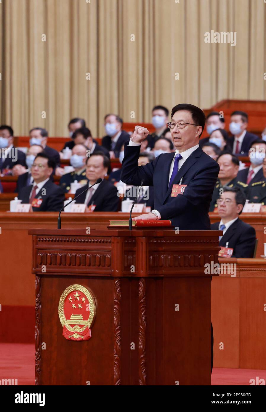 Beijing, China. 10th Mar, 2023. Han Zheng makes a public pledge of ...