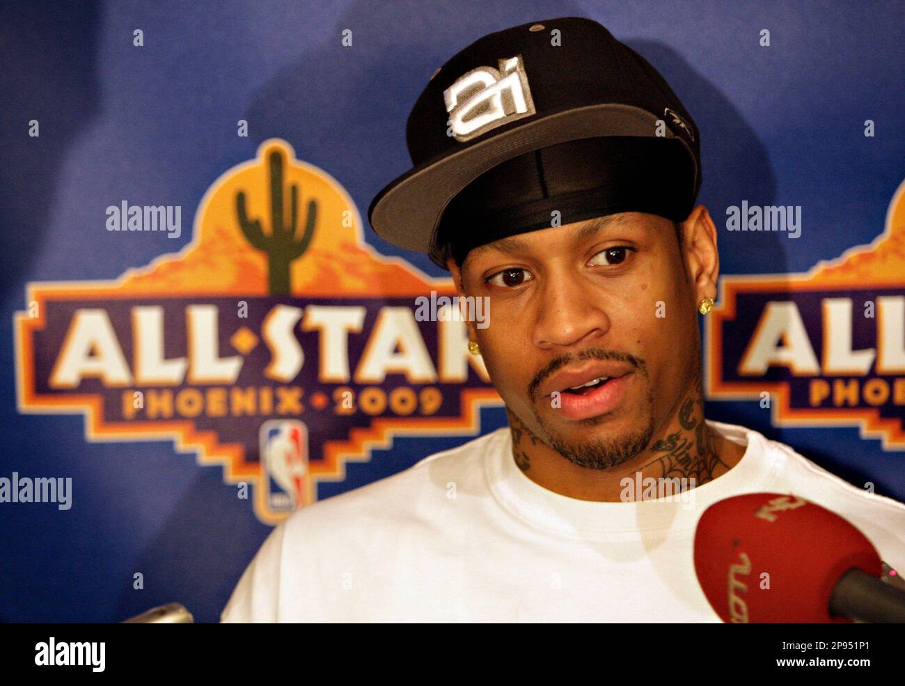 Detroit Pistons guard Allen Iverson talks to the media Friday, Feb. 13 ...
