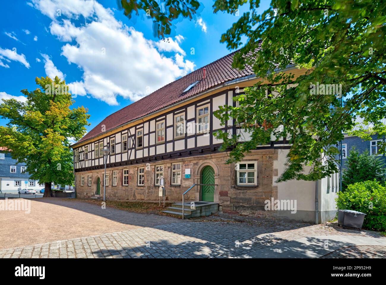 Former school building, entrance, house facade, historical, half ...