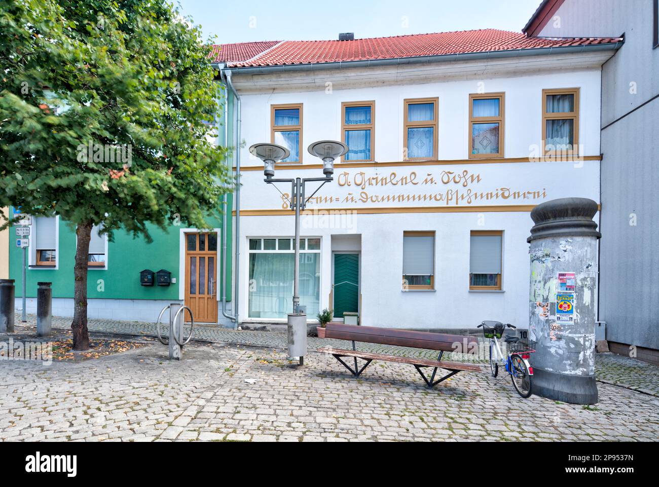 House facade, idyll, bench, advertising column, Eisfeld, Hildburghausen ...
