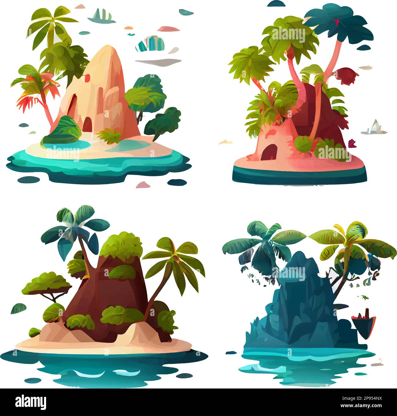 set vector illustration of exotic tropical island isolation Stock ...