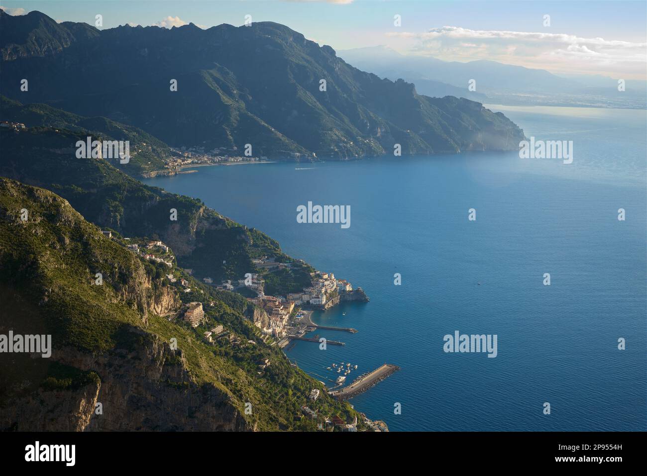Views down to Amalfi from the cliffs above, San Lazzaro, Amalfi coast ...