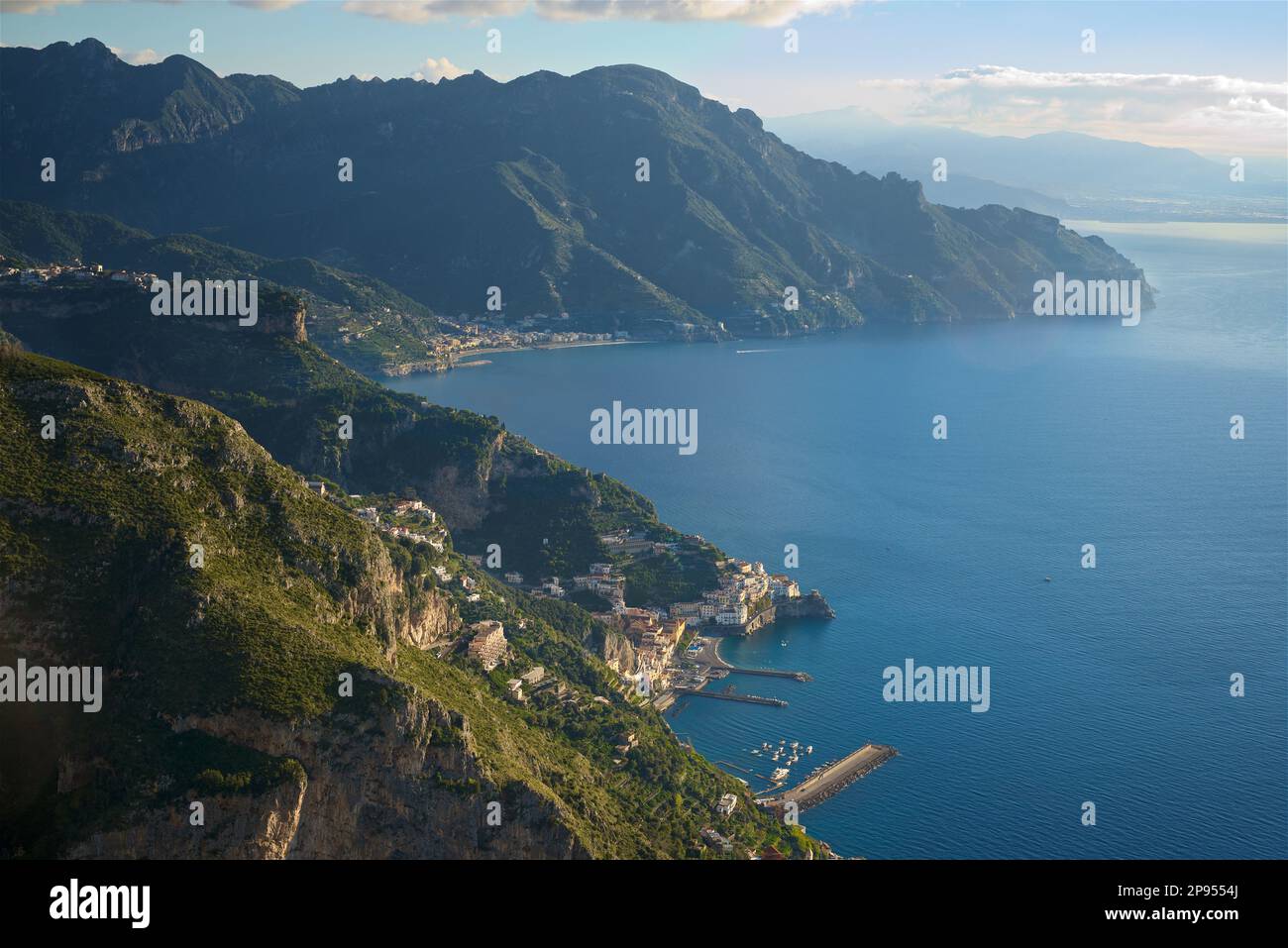 Views down to Amalfi from the cliffs above, San Lazzaro, Amalfi coast ...