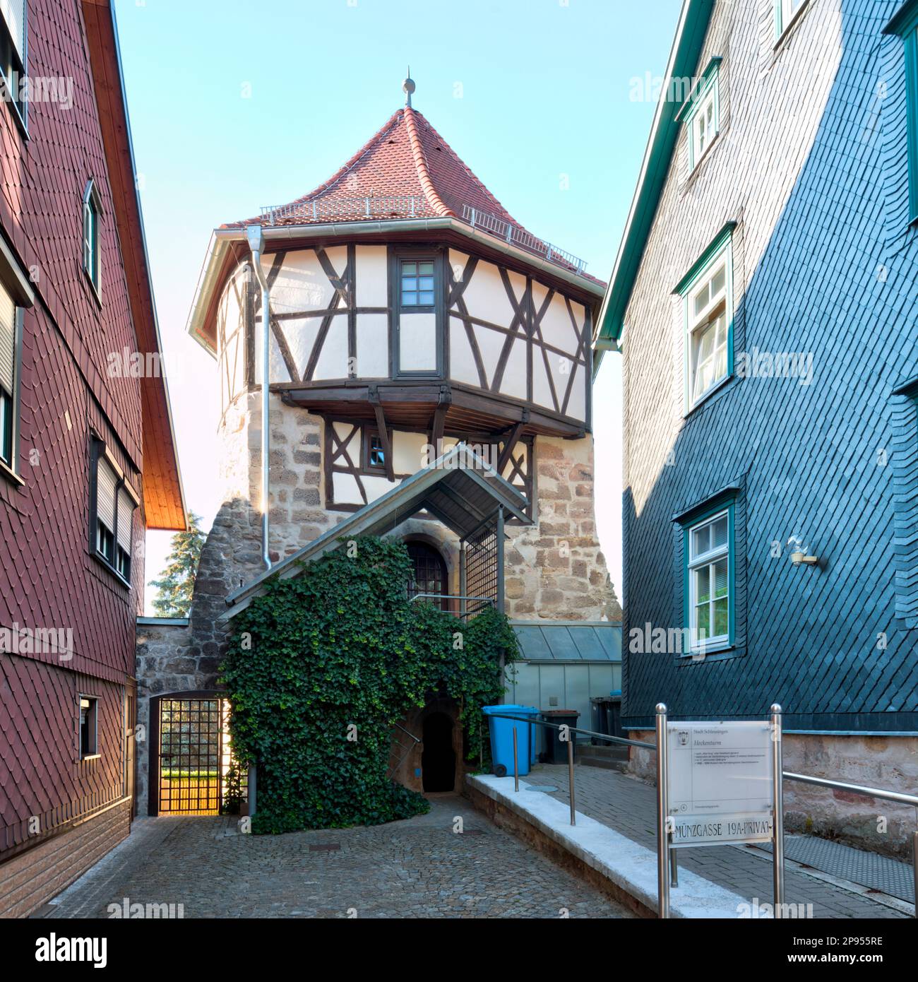 Rear tower, city fortification, half-timbering, house facade, town view ...