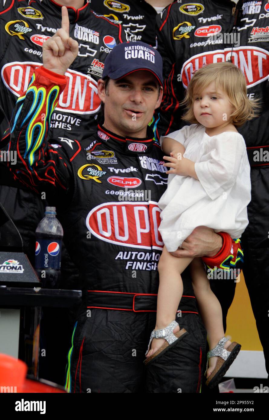 Jeff Gordon celebrates in victory lane with his daughter, Ella Sofia ...