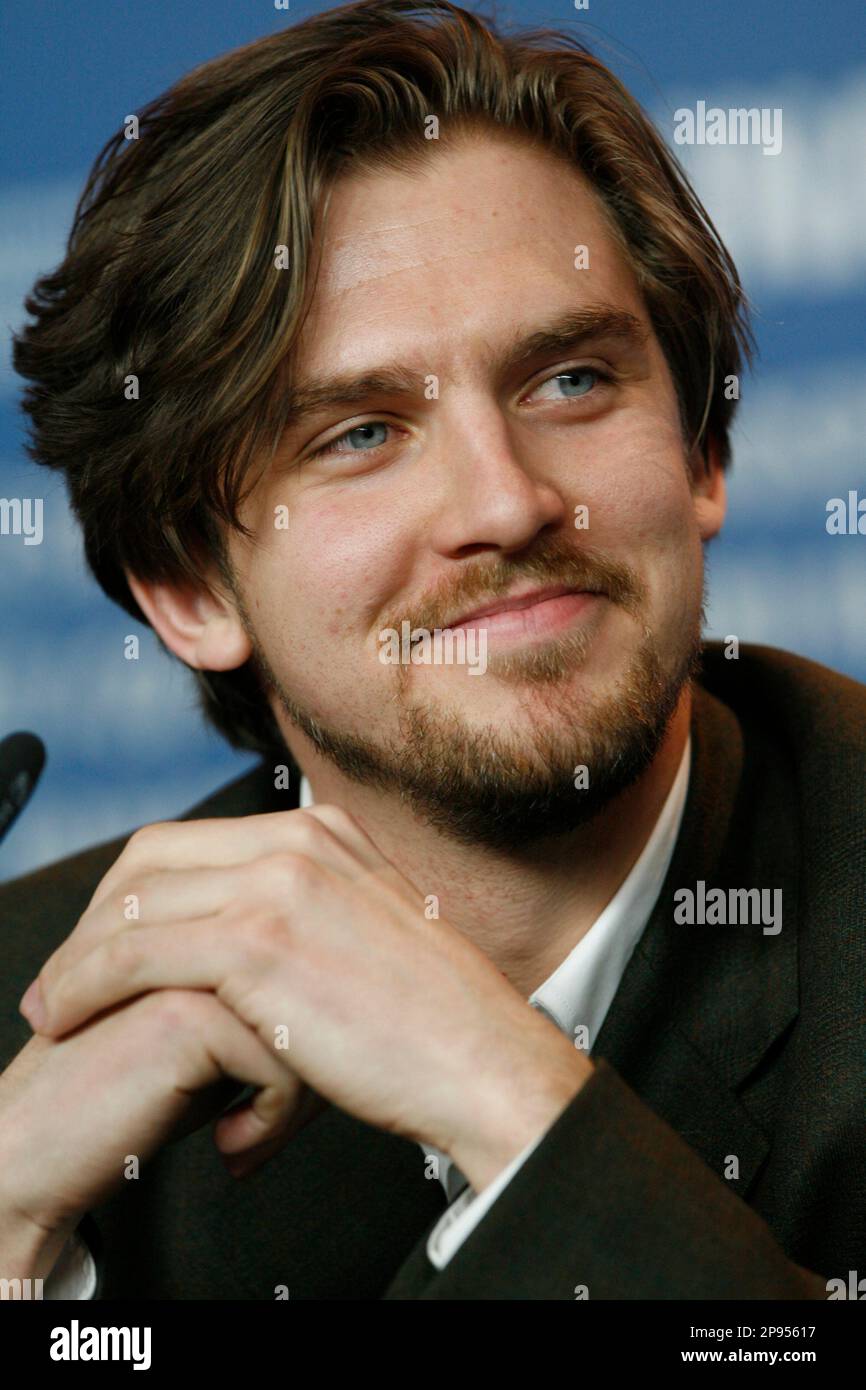 British actor Dan Stevens looks on during a news conference to the ...