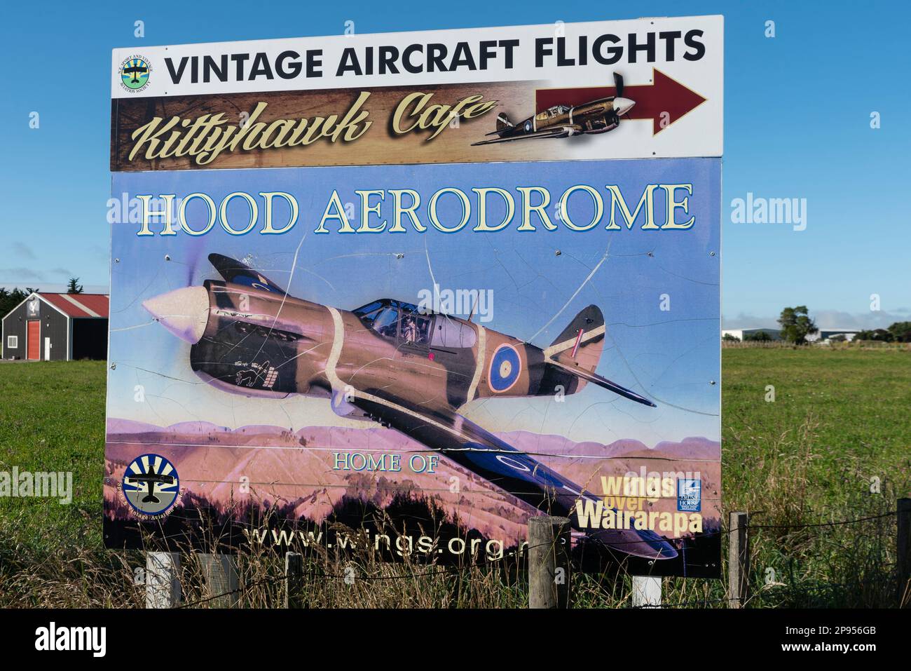 Hood Aerodrome, Masterton, New Zealand, sign, with advertising for ...
