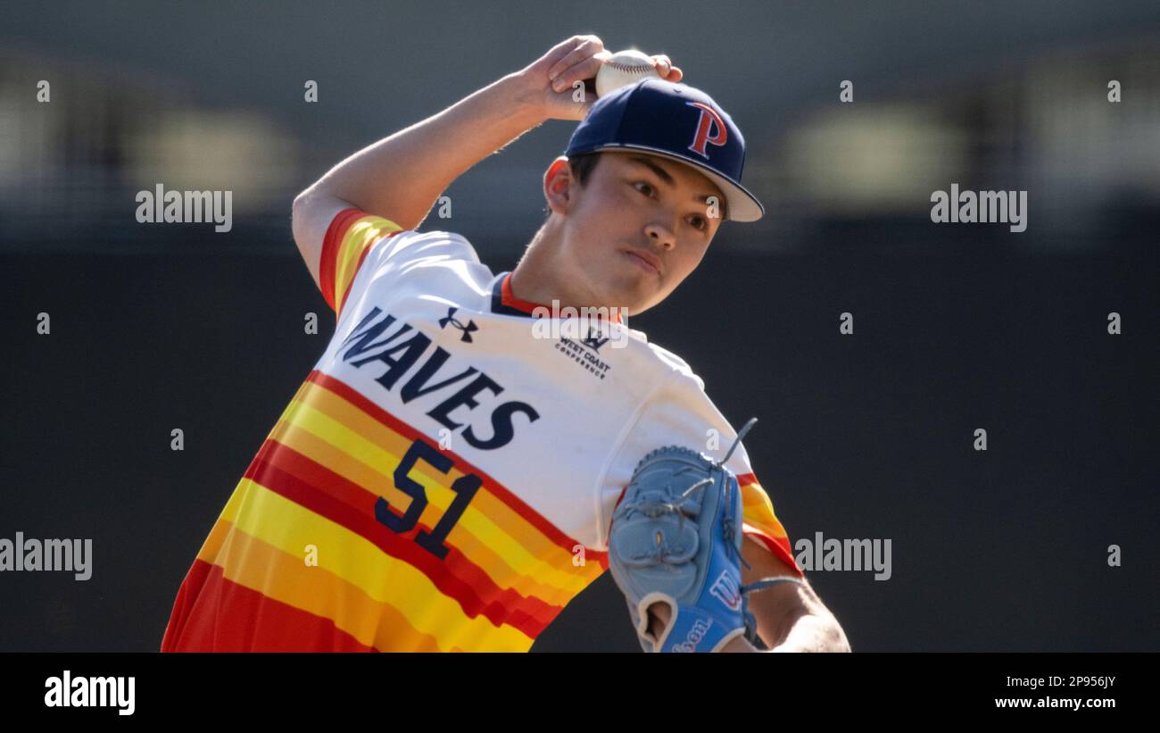 Pepperdine relief pitcher Gunnar Nichols (51) throws a pitch during an ...