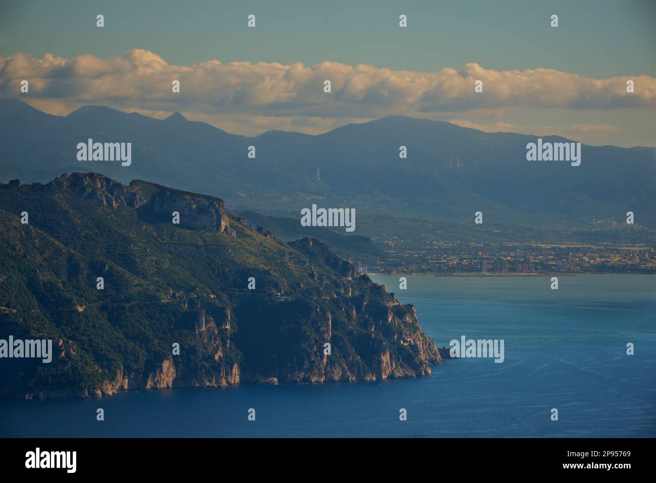 The Amalfi Coast looking towards Salerno in the distance; viewed from ...