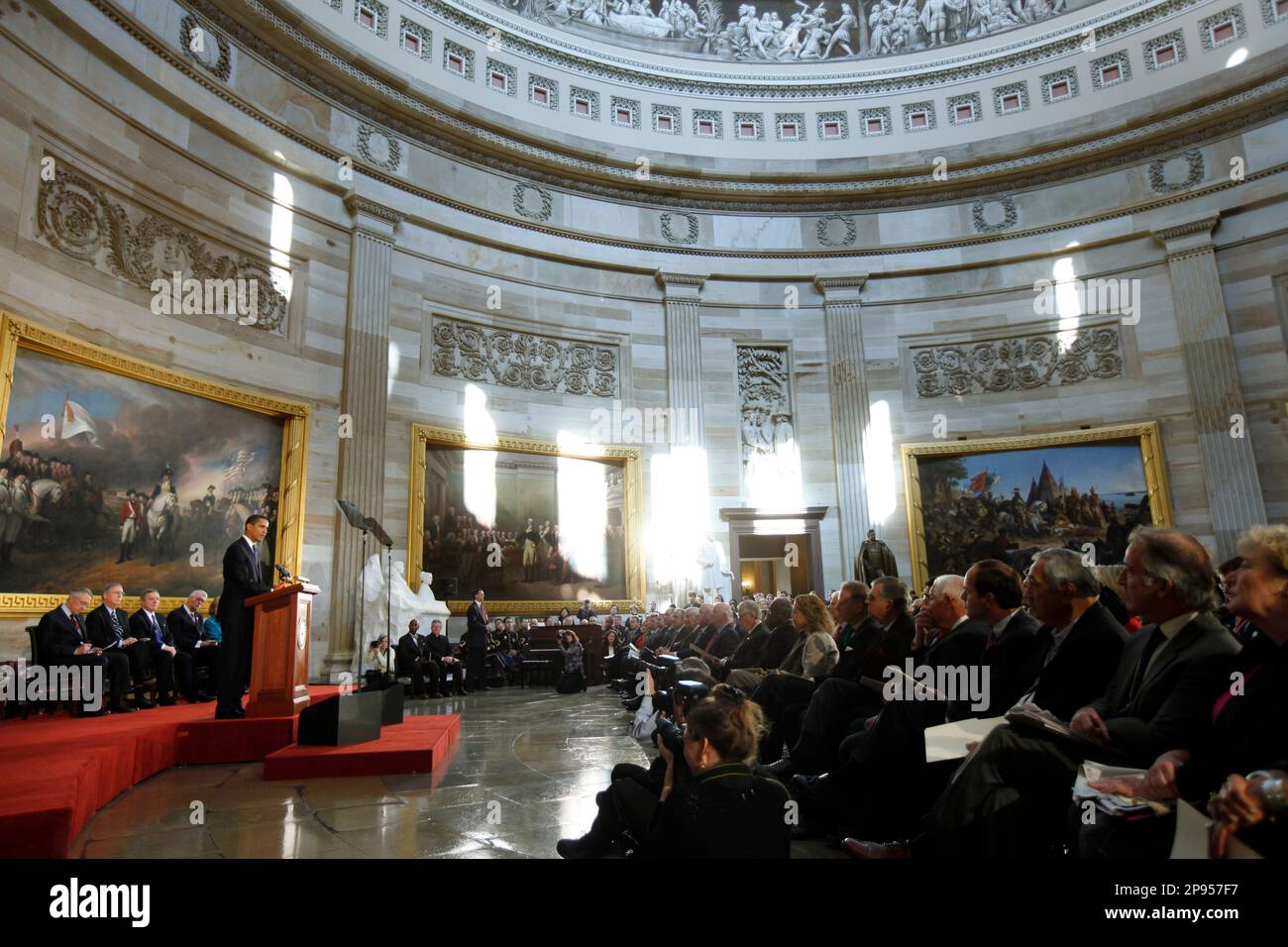 President Barack Obama speaks in the Capitol Rotunda on Capitol Hill in ...