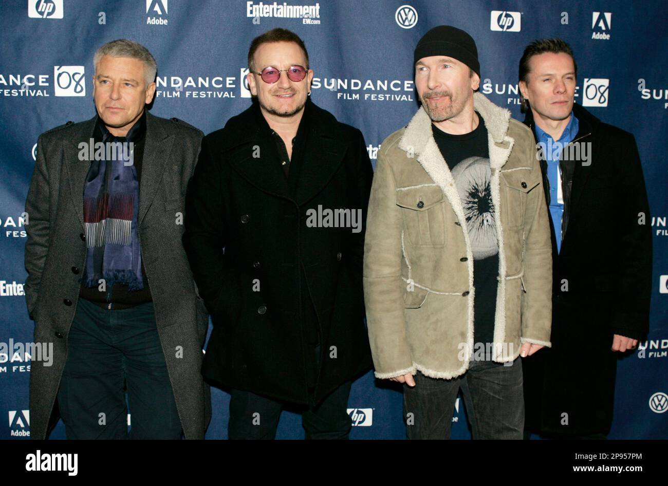 ** FILE ** In this Jan. 19, 2008 file photo, U2 band members, from left ...