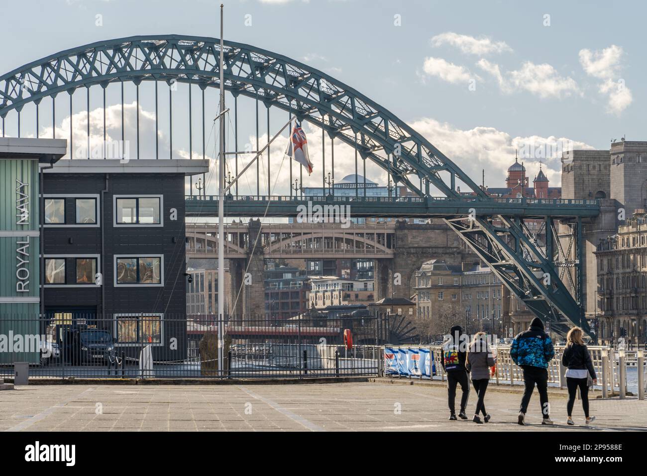View of the Tyne Bridge crossing the River Tyne, from next to the Royal ...