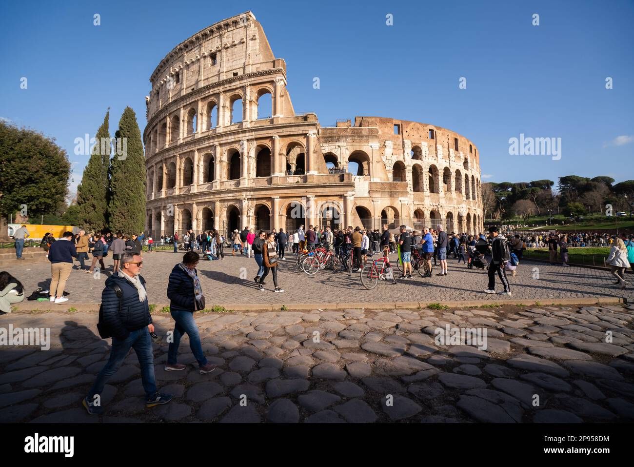 Rome, Italy. 10 March 2023. Crowds of tourists at the Roman colosseum ...