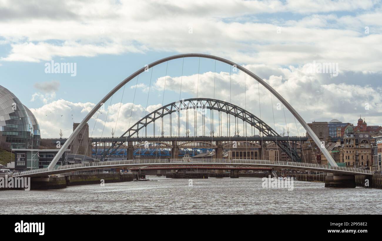 View of the bridges over the River Tyne including the Gateshead ...