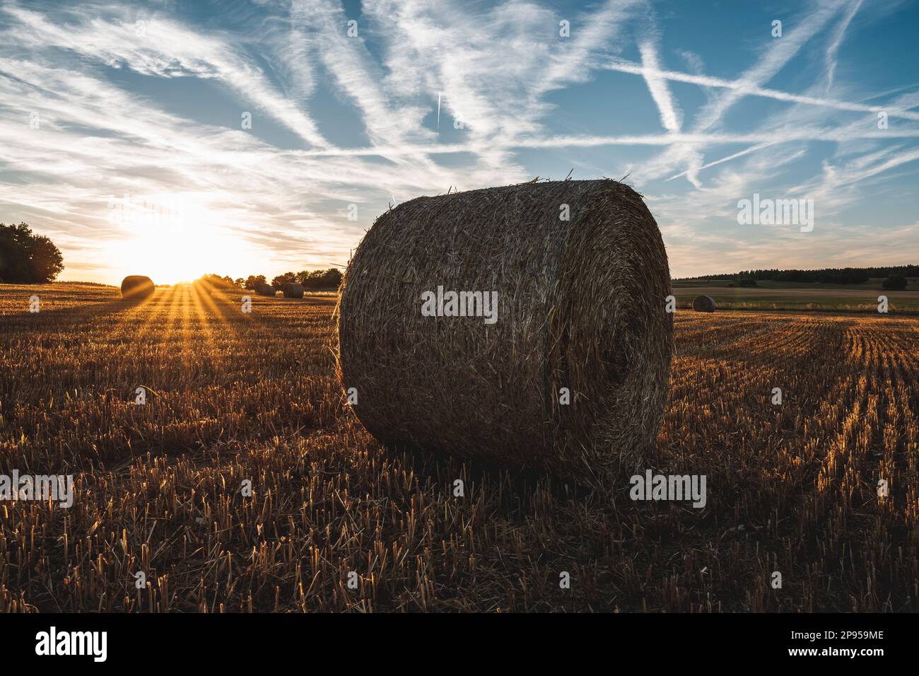 Straw, field, straw bales, Swabian Alb, Baden-Württemberg, Germany ...