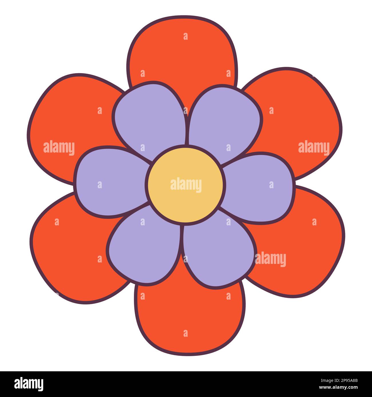 Retro 70s Groovy Hippie sticker daisy flower. Psychedelic cartoon ...