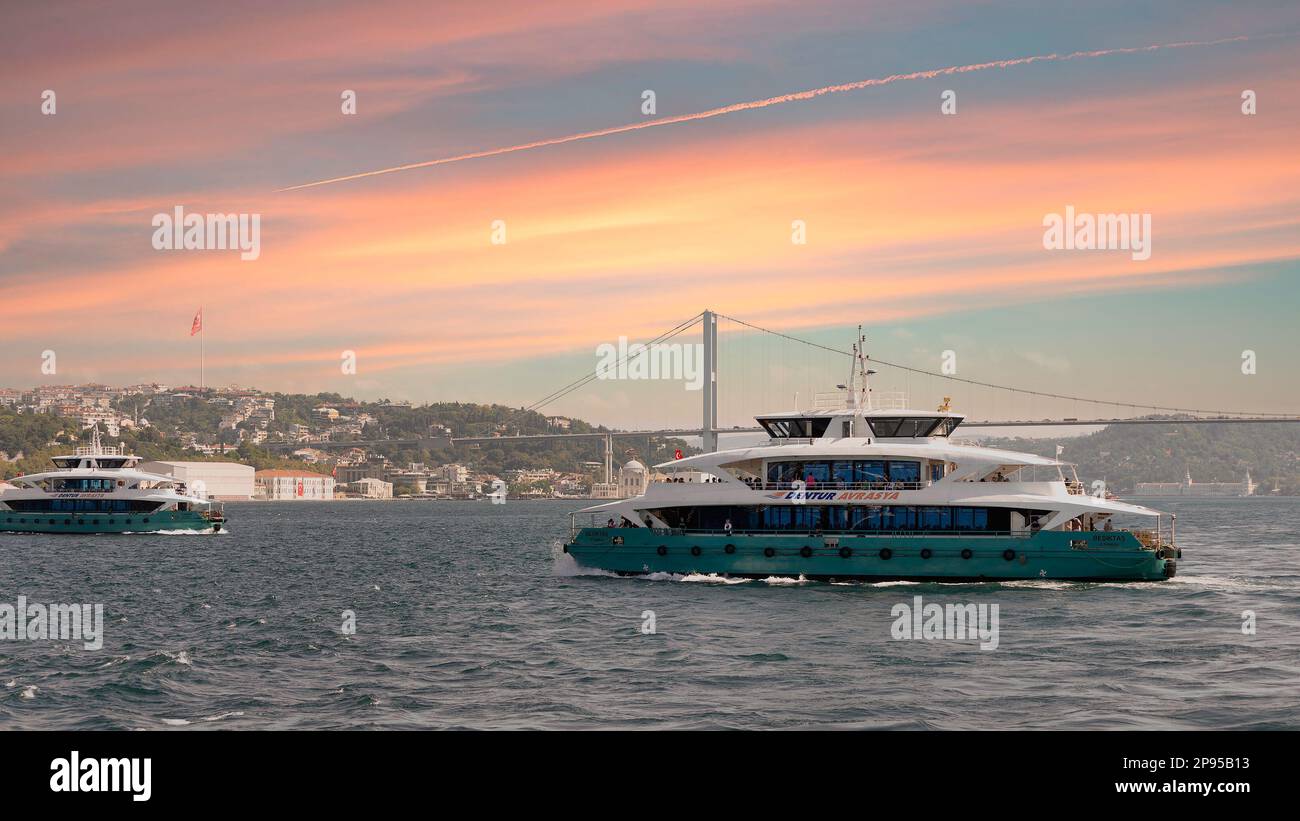 Istanbul, Turkey - August 29, 2022: Modern ferry boat sailing in ...
