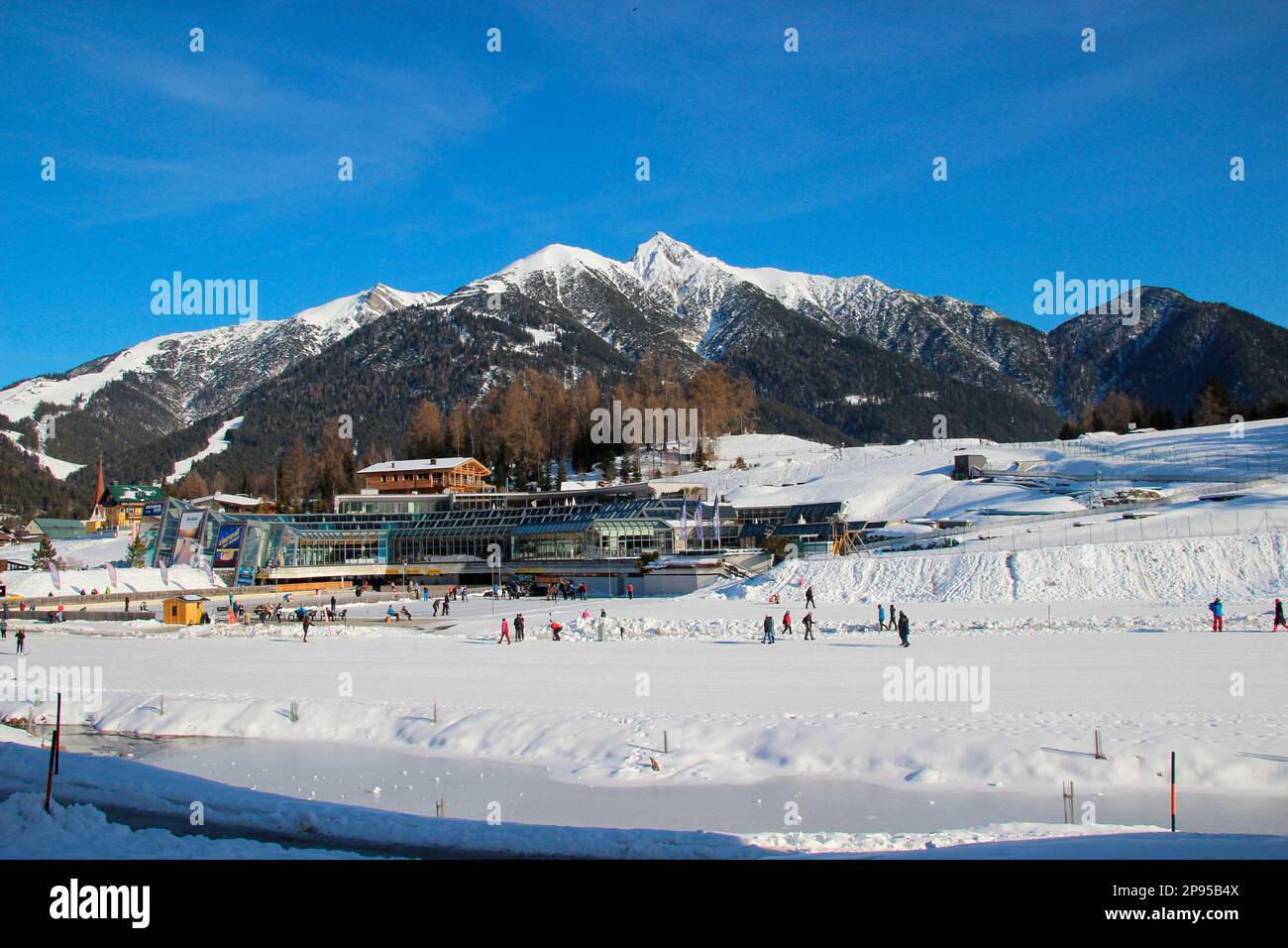 Austria, Tyrol, Seefeld, town view, congress center, ice rinks, cross ...