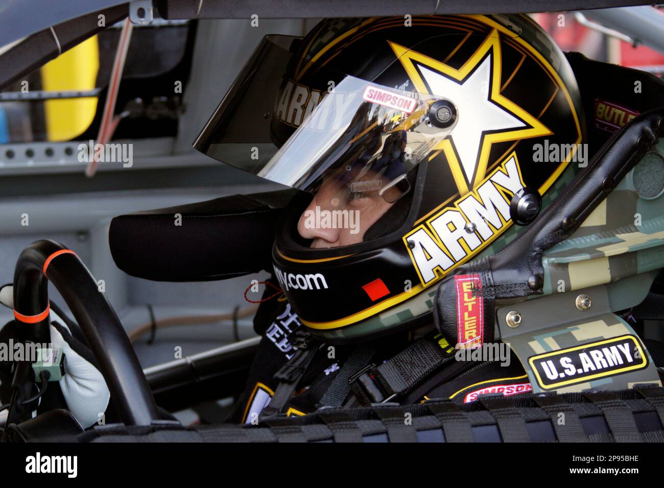 NASACR driver Ryan Newman sits in his car in the garage during practice ...