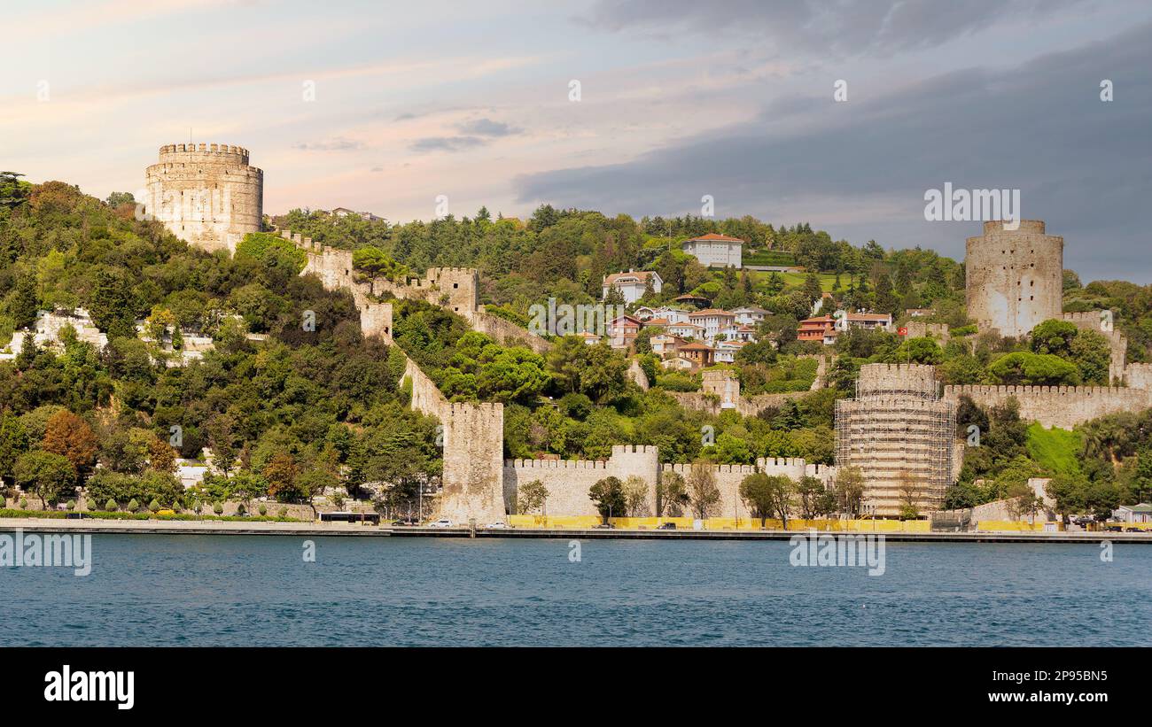 View of ruins of Rumelihisari, Bogazkesen Castle, or Rumelian Castle ...