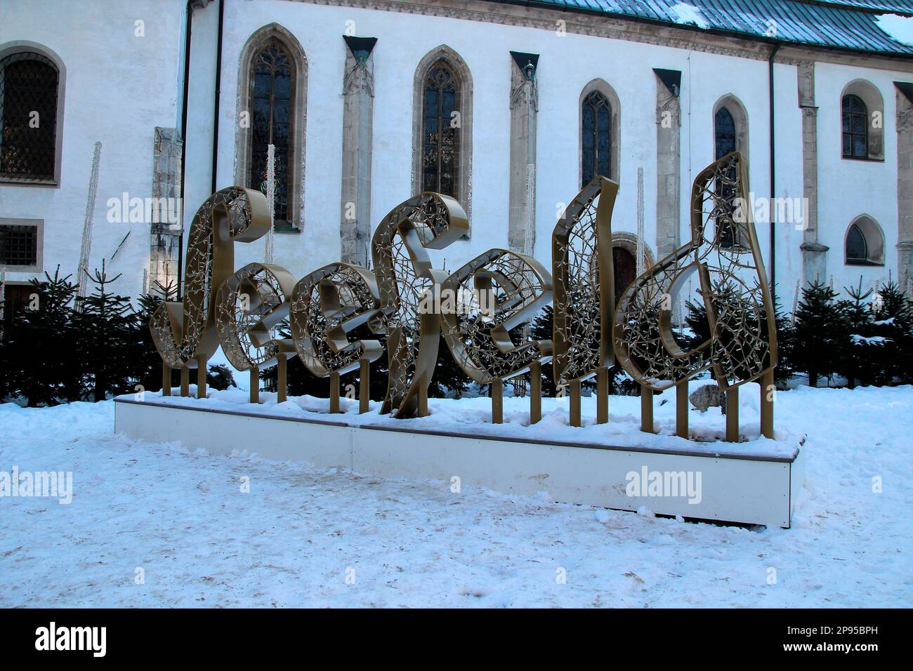 Austria, Tyrol, Seefeld, village view, church, lettering, decoration ...