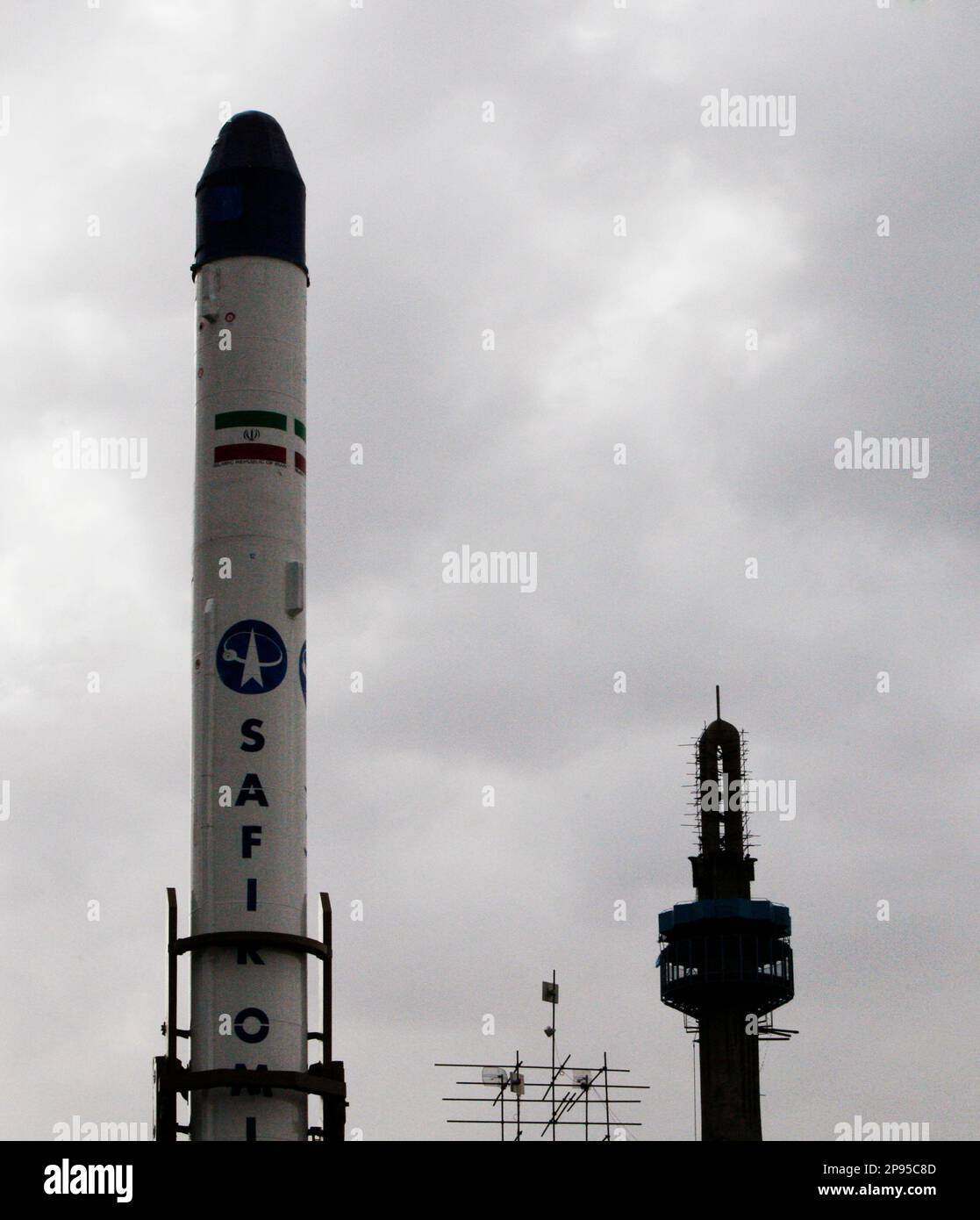 A model of Iran's satellite carrier "Safir-2", translated in English as ...