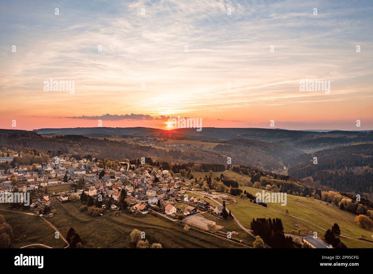 Germany, Thuringia, Masserberg, Schnett, village, mountain meadows ...