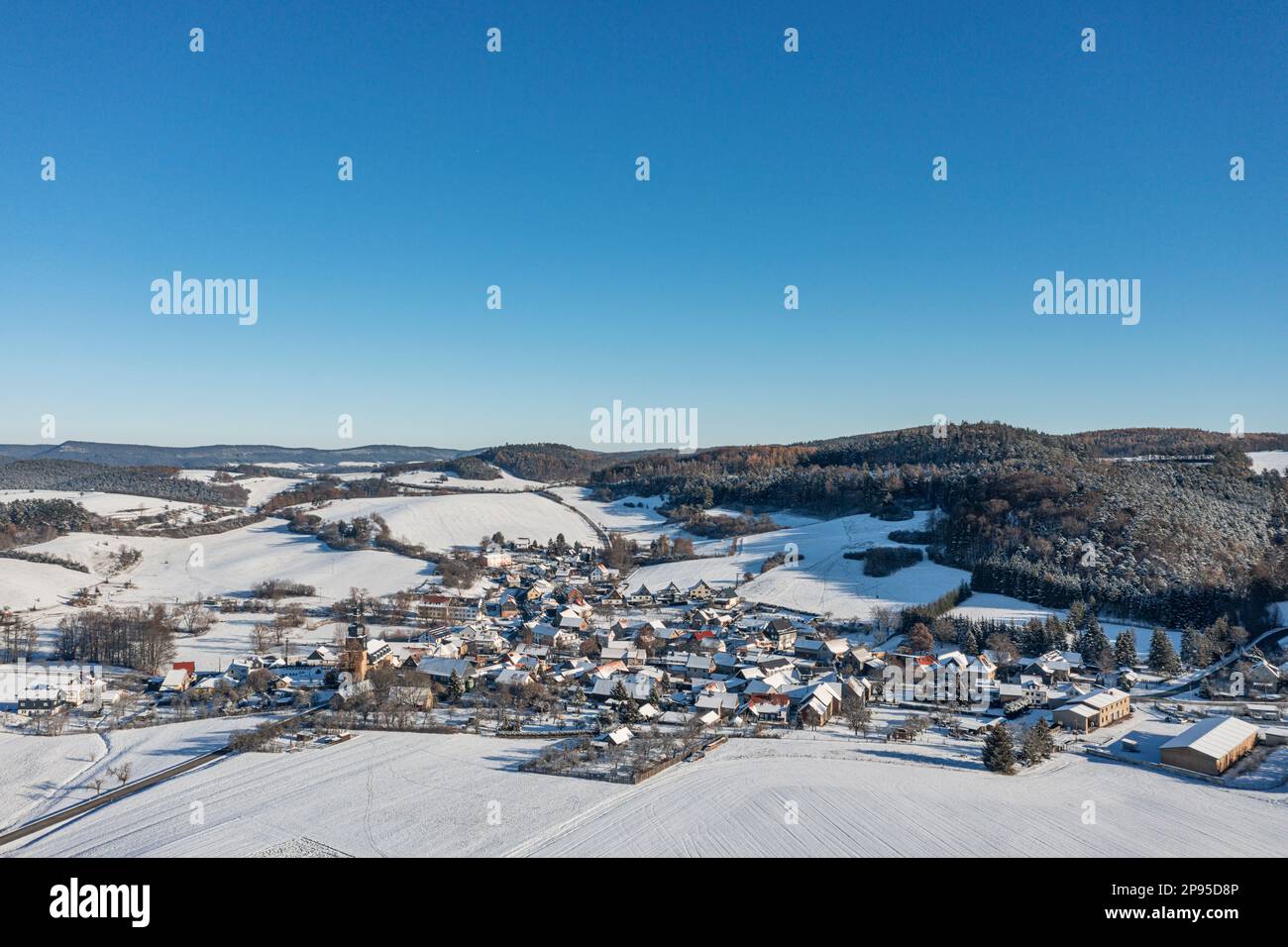 Germany, Thuringia, Allendorf, village, church, gardens, mountains ...