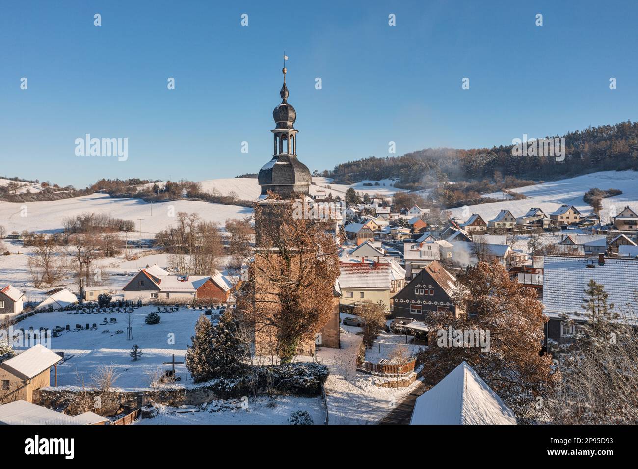 Germany, Thuringia, Allendorf, church, village, gardens, mountains ...