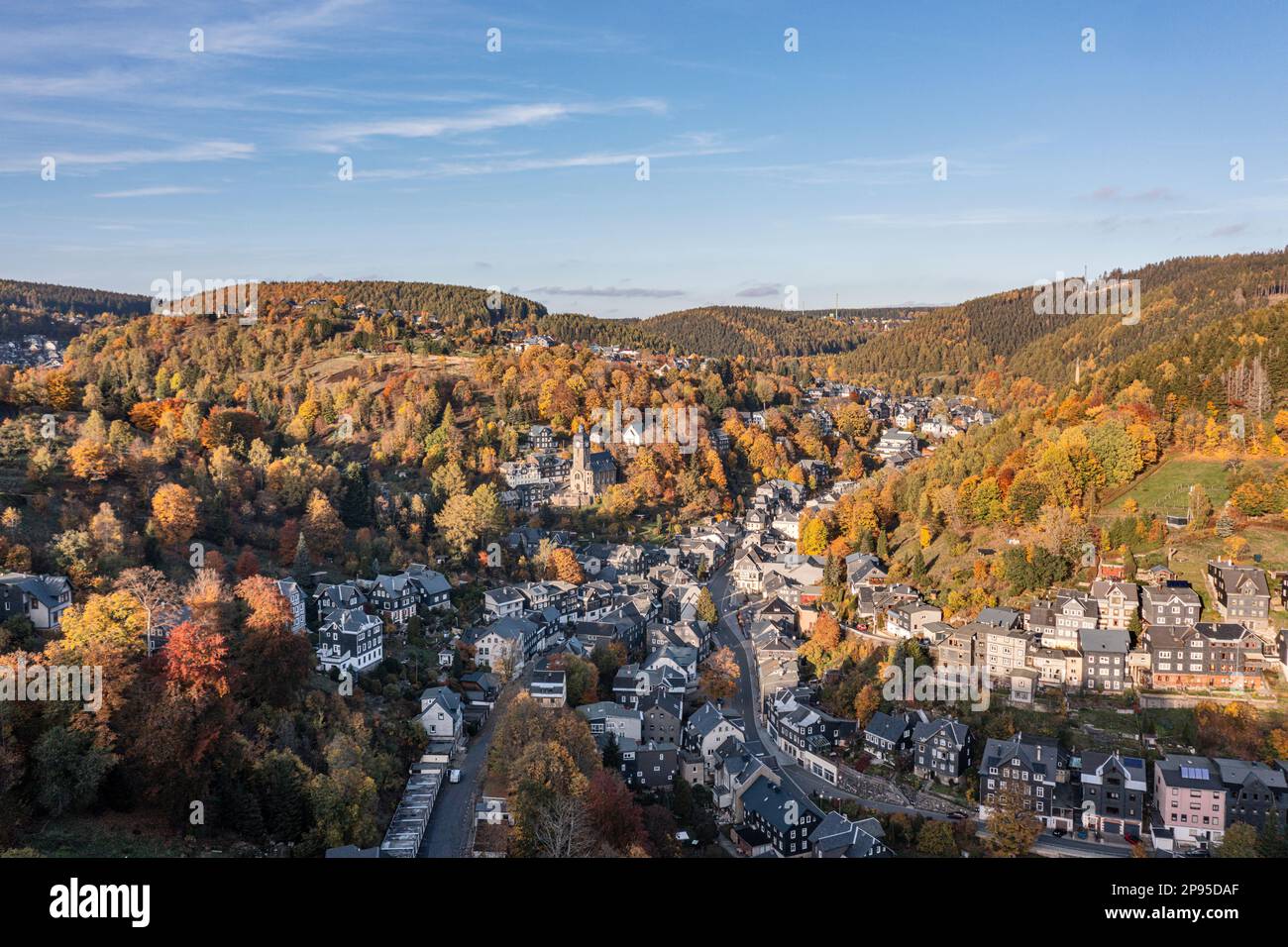 Germany, Thuringia, Lauscha, small town, extends over several narrow ...