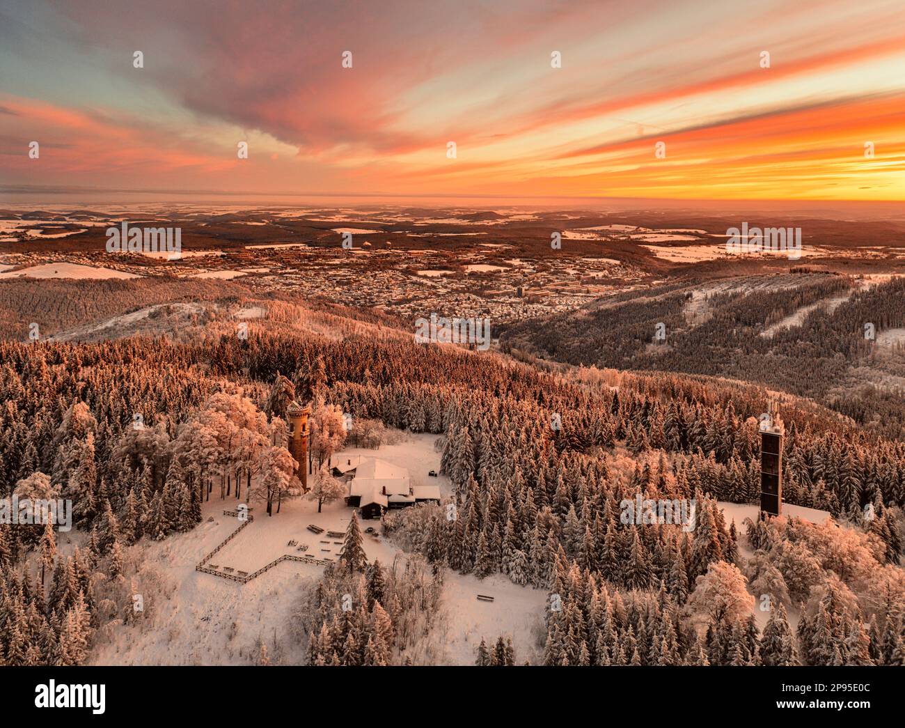 Germany, Thuringia, Ilmenau (background), Kickelhahn, observation tower ...