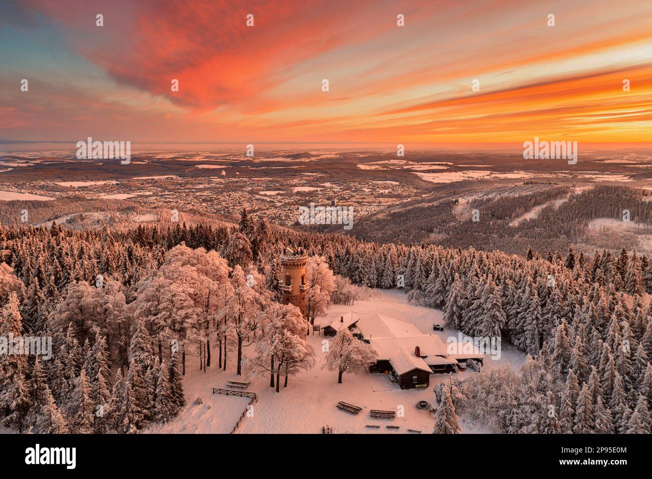 Germany, Thuringia, Ilmenau (background), Kickelhahn, observation tower ...