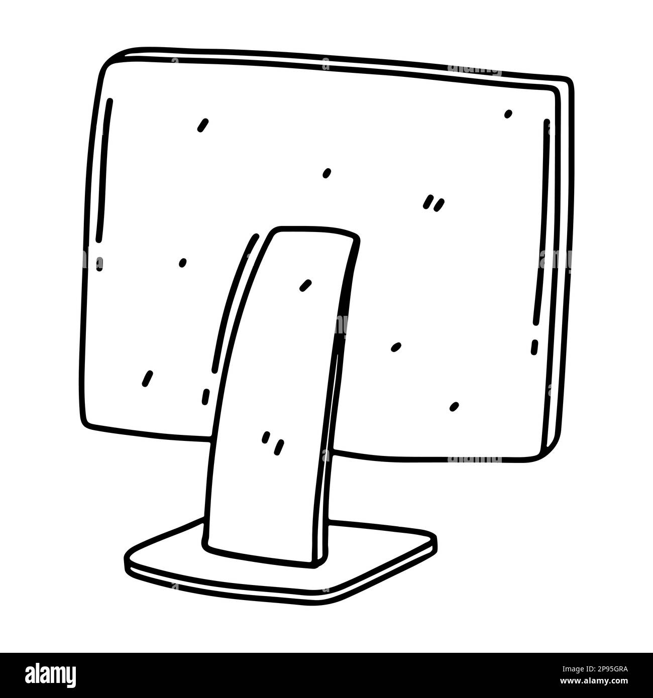 Desktop Computer Monitor Back View In Hand Drawn Doodle Style Vector Illustration Isolated On