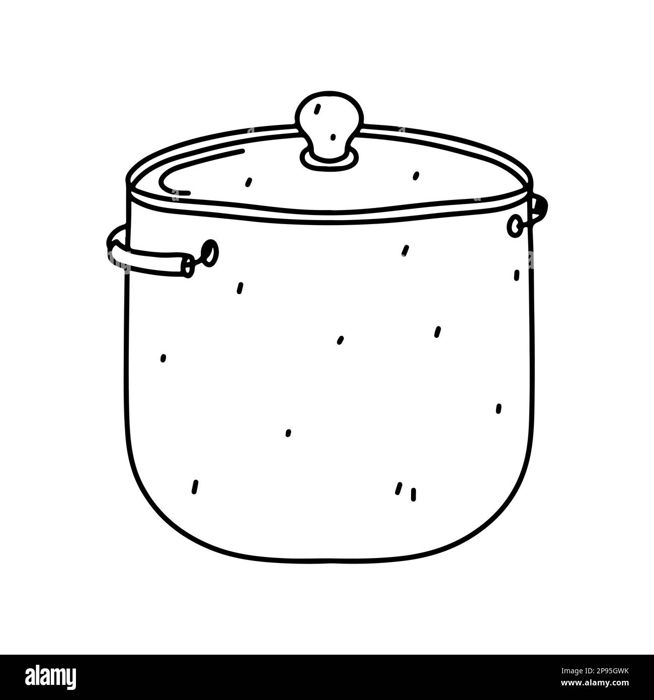 Kitchen pan doodle in hand drawn doodle style. Cooking tool vector ...
