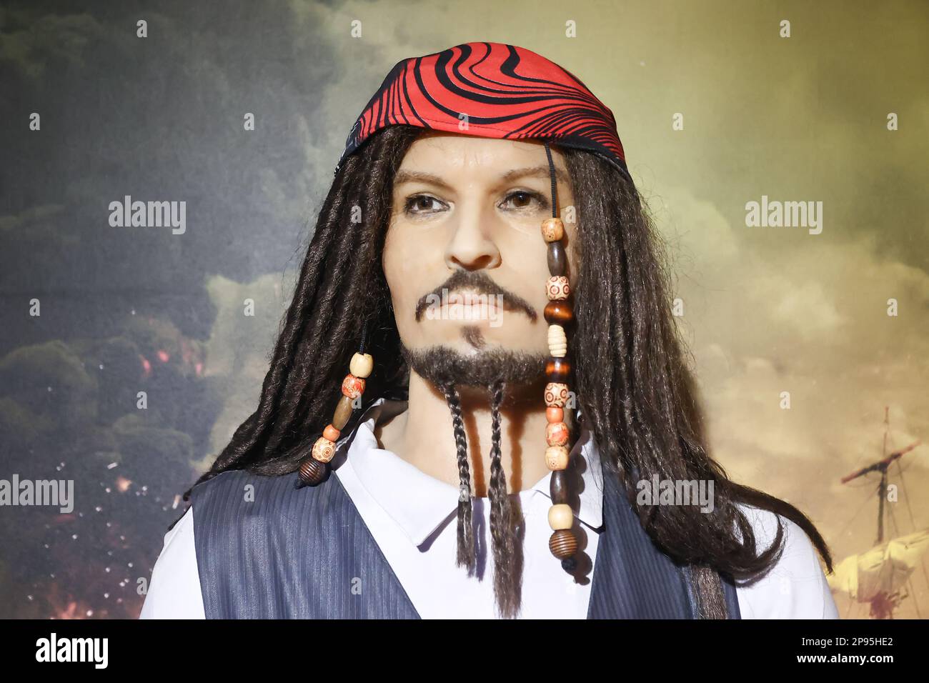 Krakow, Poland, 10.03.2023. Jack Sparrow wax figure at the Polonia Wax ...