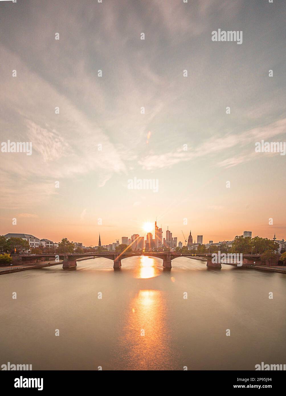 View from the Flöserbrücke bridge in Frankfurt am main, Hesse, Germany ...