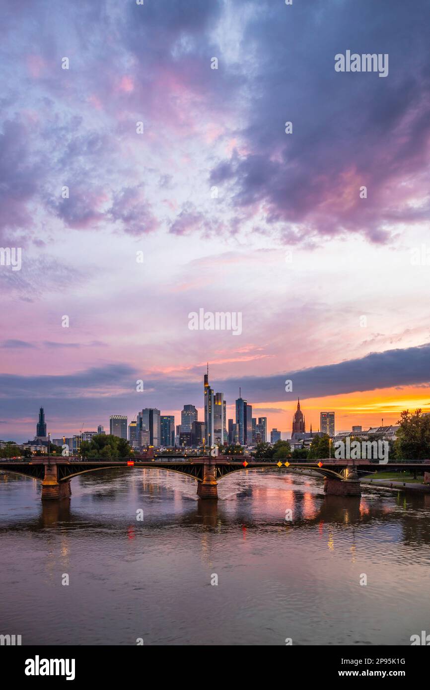 View from the Flöserbrücke bridge in Frankfurt am main, Hesse, Germany ...