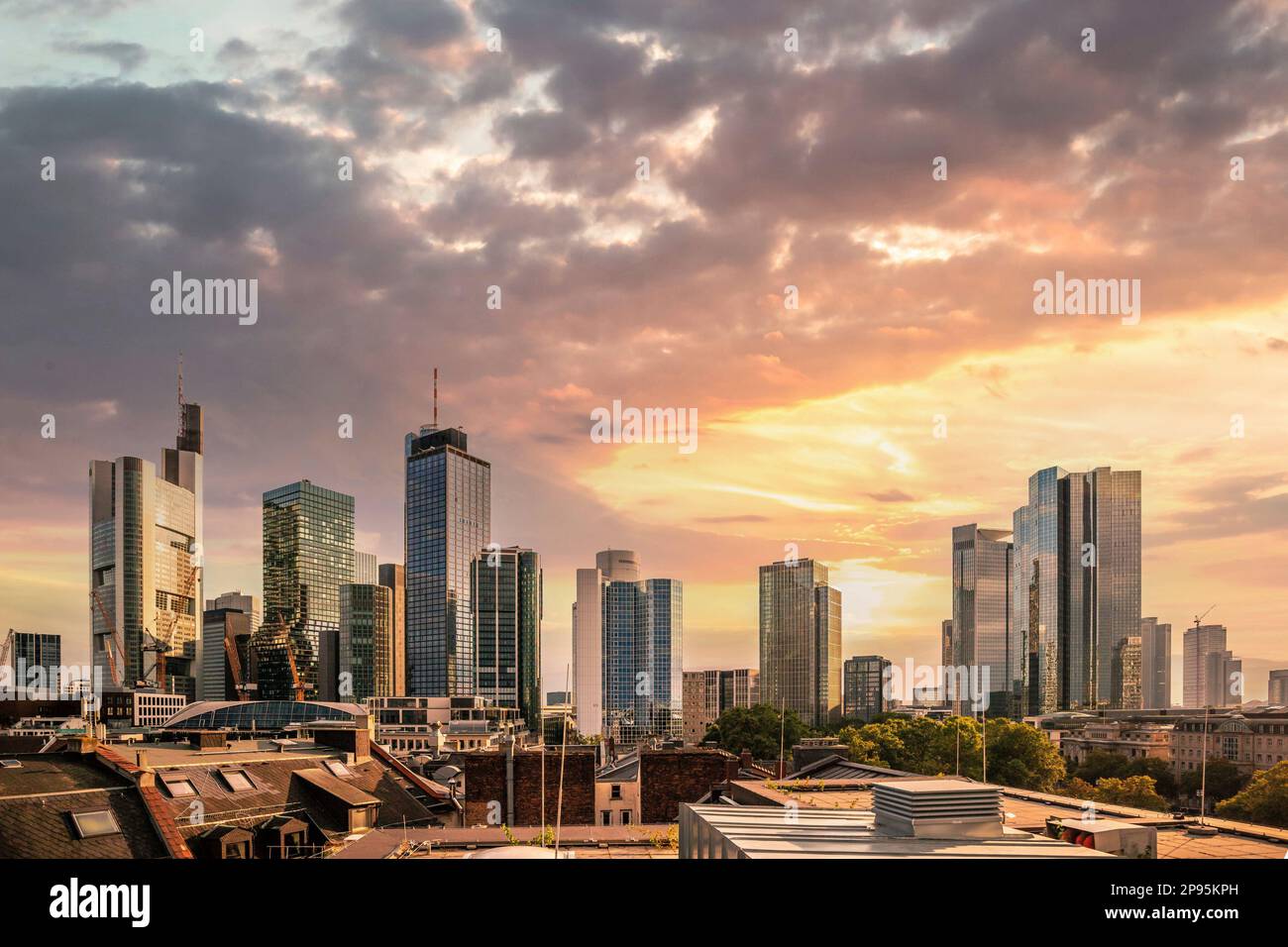 view uaf the skyline from a vantage point. Romantic sunset over the ...
